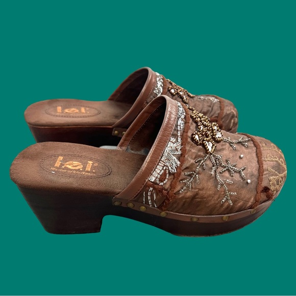 lei | Shoes | Lei 9s Vintage Brown Satin Embellished Fairy Clogs | Poshmark